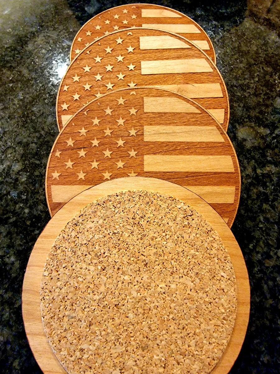 American Flag Hardwood Patriotic Wood Coaster Set – Handcrafted by U.S ...